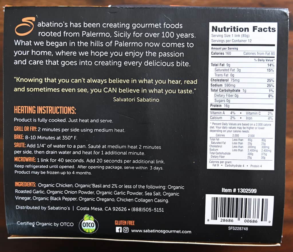 Costco Sabatino's Paleo Organic Chicken Sausage Review - Costcuisine